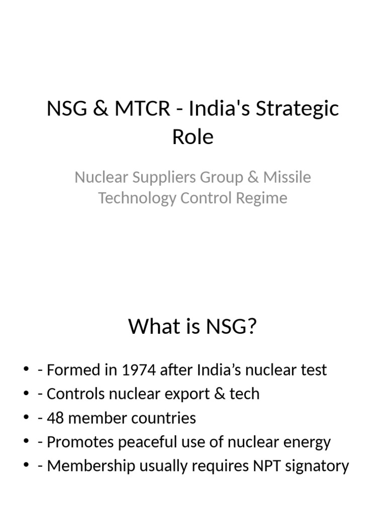 India's Role in NSG & MTCR Explained | PDF