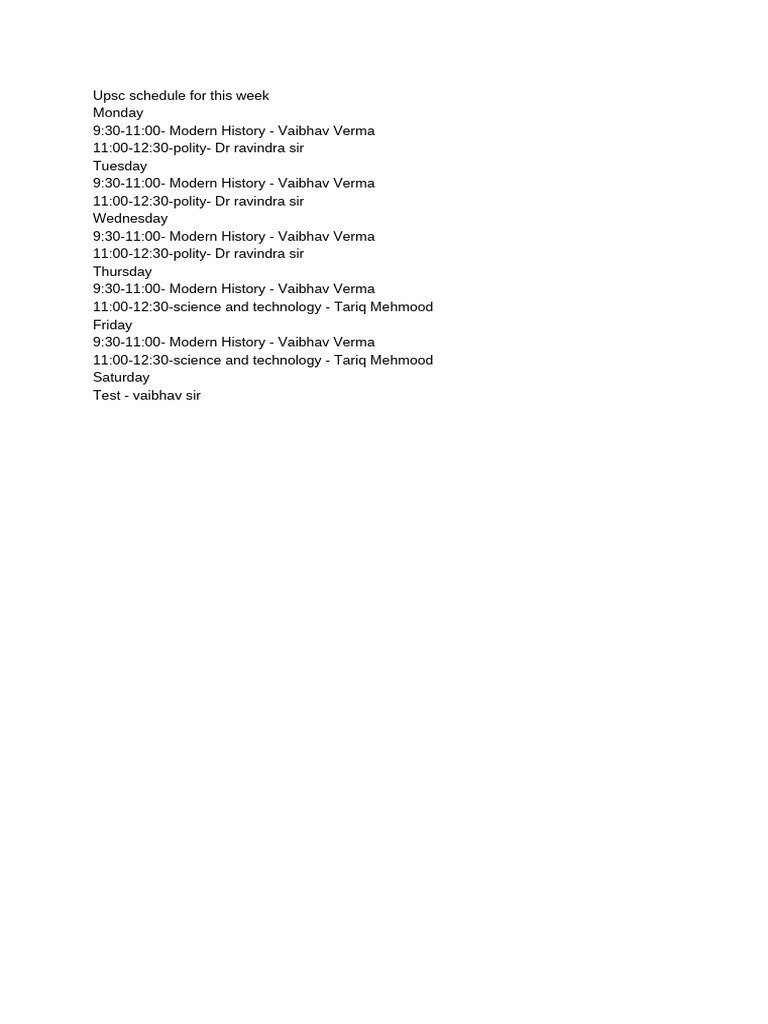 Upsc Schedule For This Week | PDF
