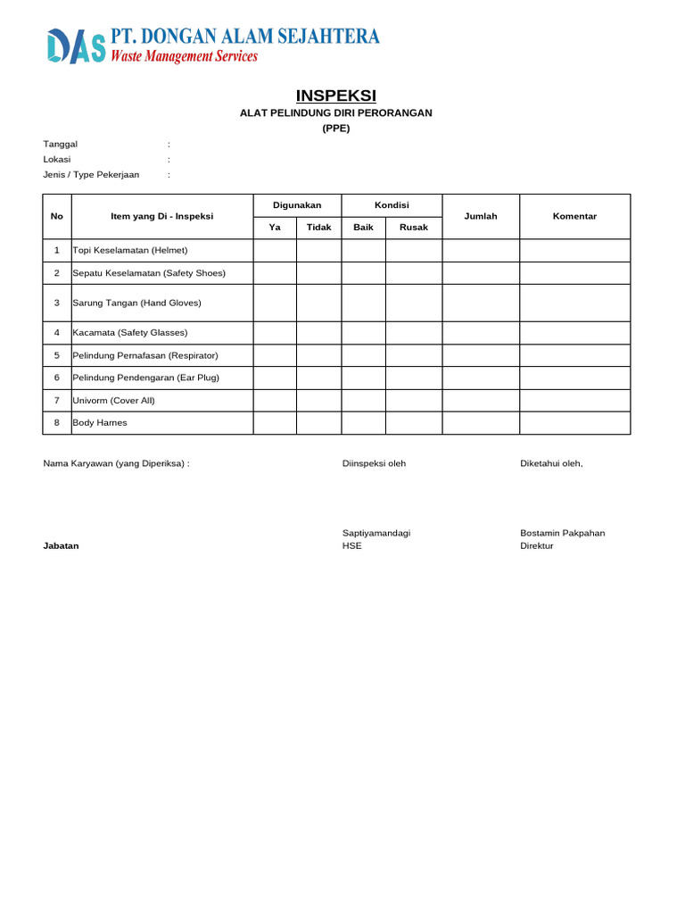 Inspeksi Alat Pelindung Diri (PPE) | PDF