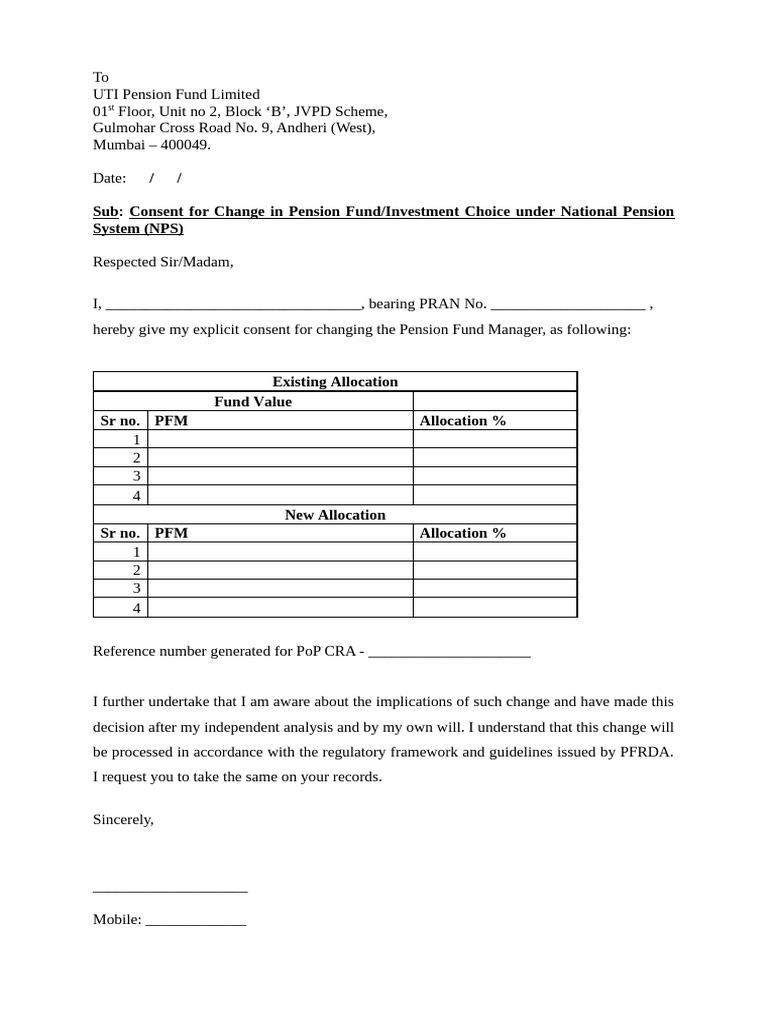 NPS Pension Fund Change Consent Form | PDF