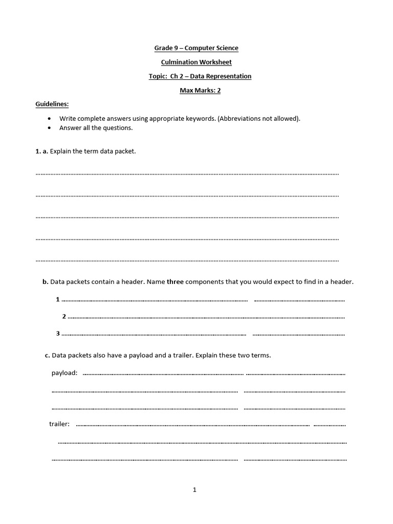 CH 2 - Data Transmission - Culmination Worksheet | PDF | Encryption ...