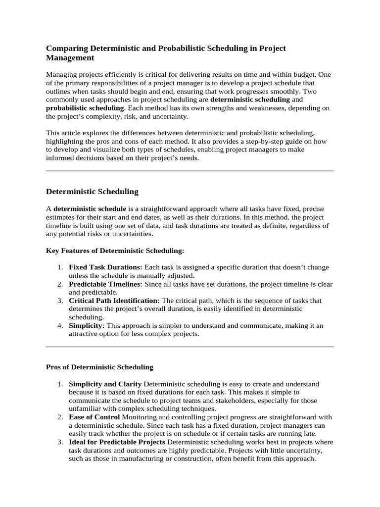 Comparing Deterministic and Probabilistic Scheduling in Project Management | PDF | Risk | Monte ...