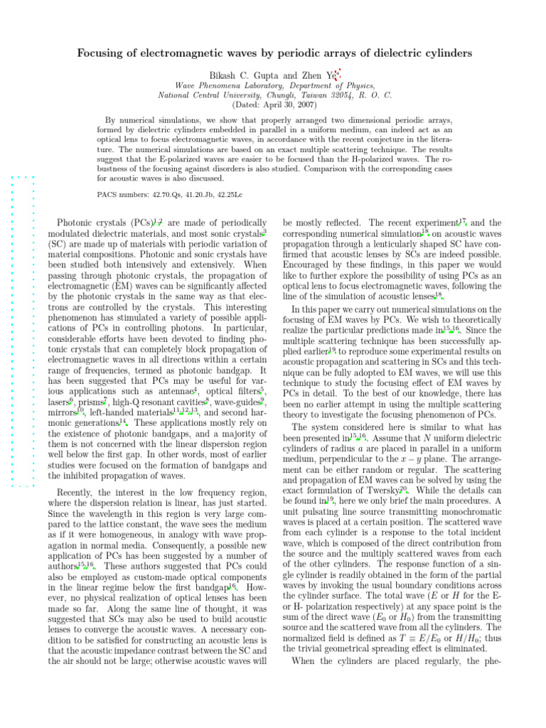 Focusing of Electromagnetic Waves by Periodic Arrays of Dielectric ...