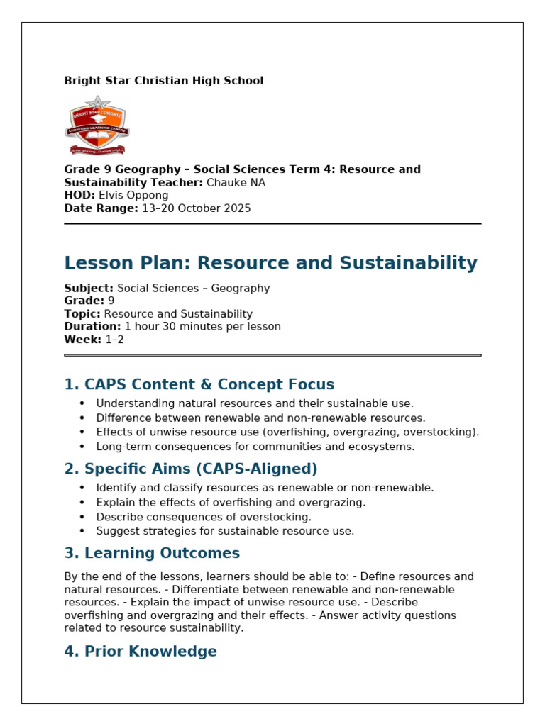Grade 9 Resource Use & Sustainability Notes | PDF | Sustainability ...