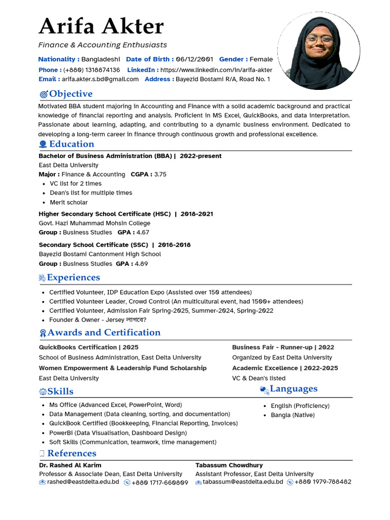 Arifa Akter: Finance Student Profile | PDF