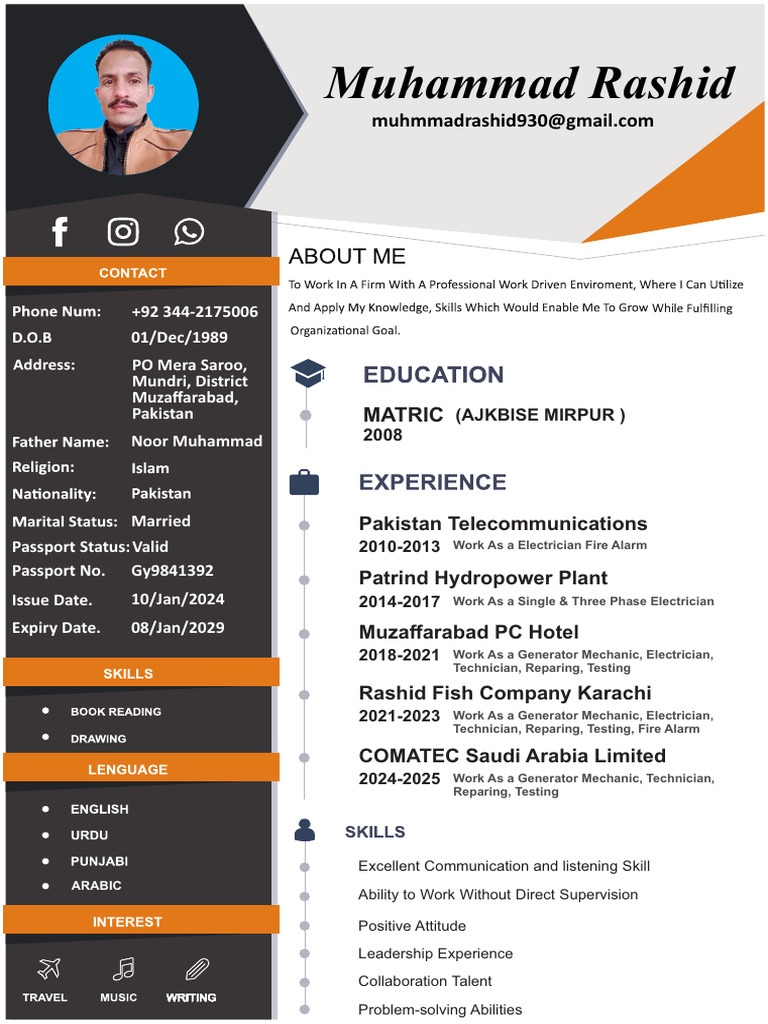 Muhammad Rashid: Electrician Resume | PDF