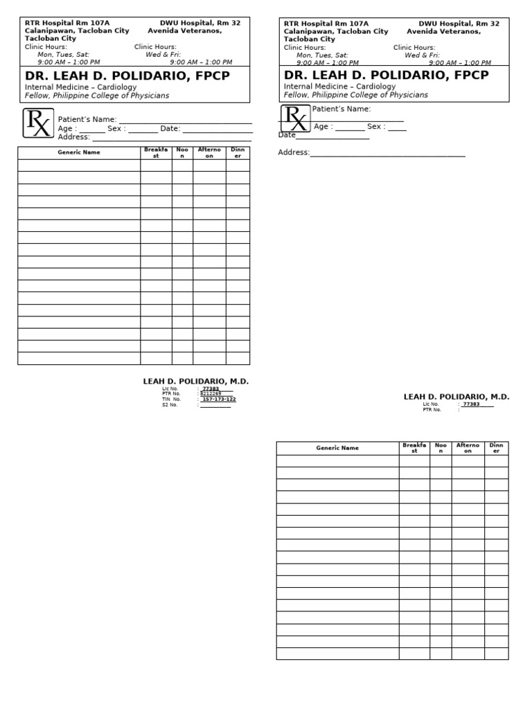 Dr. Leah Polidario Cardiology Clinic Hours | PDF