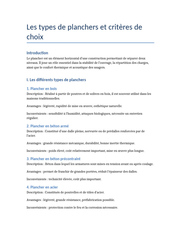 Types de planchers et critères de choix | PDF