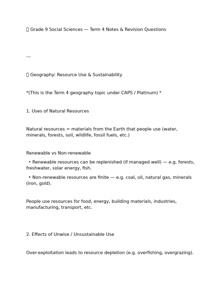 Grade 9 Notes Geography Term 4 | PDF | Agriculture | Sustainability
