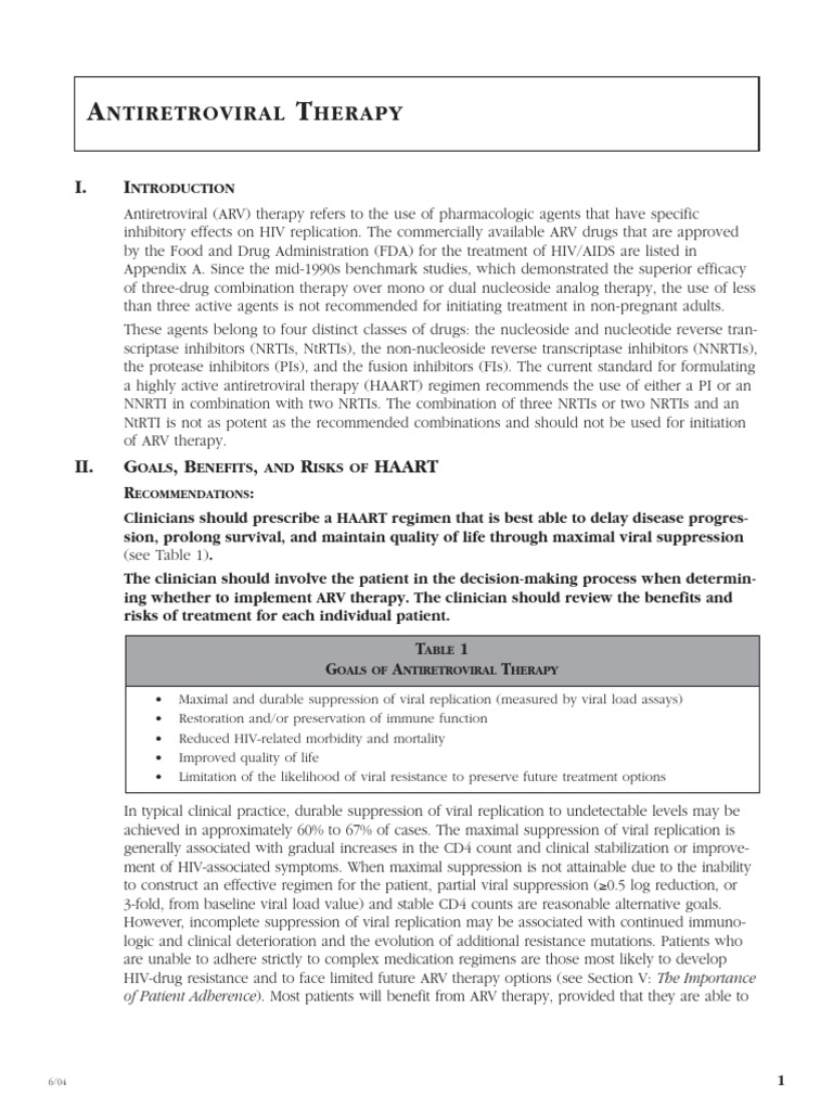 Antiretroviral Therapy 0604 | PDF | Management Of Hiv/Aids | Hiv/Aids