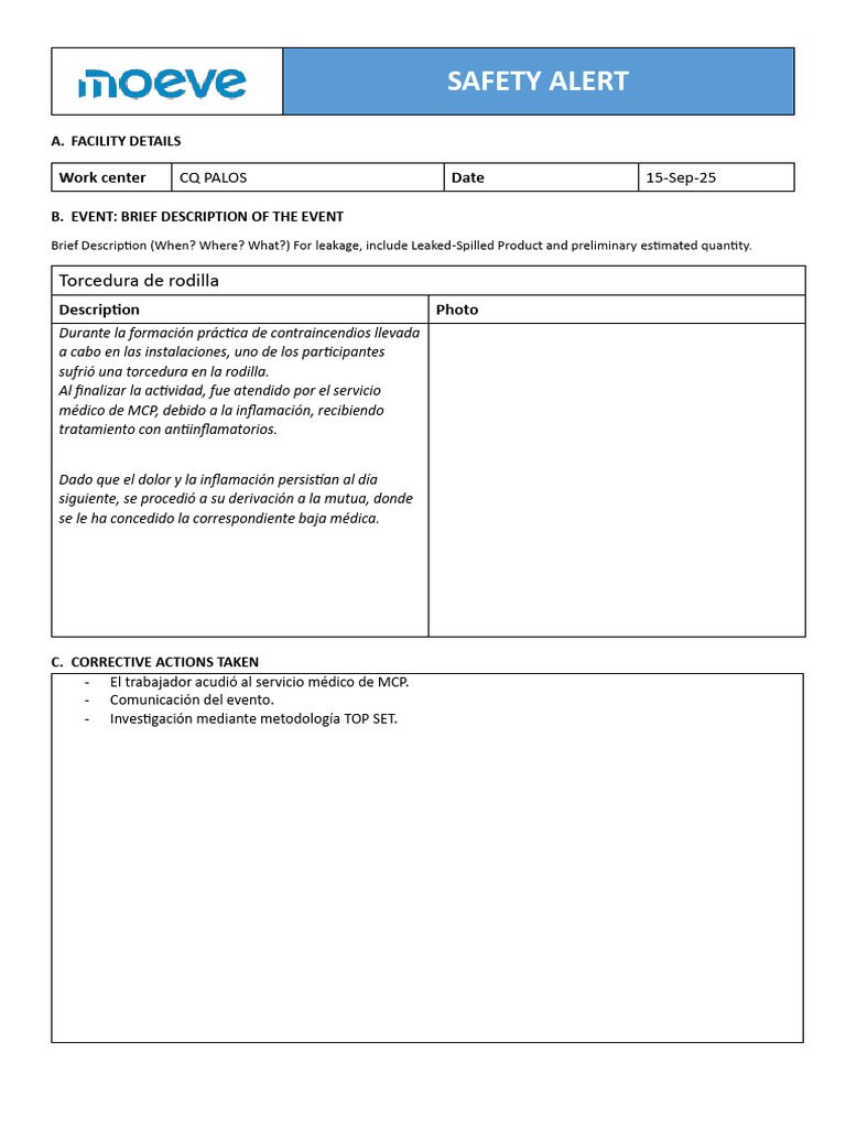 2025 Torcedura Rodilla - LTI 15.09.25 Safety Alert MCP | PDF