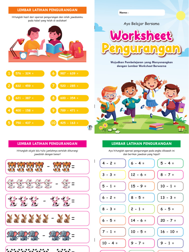 Lembar Worksheet Pengurangan Anak-anak | PDF