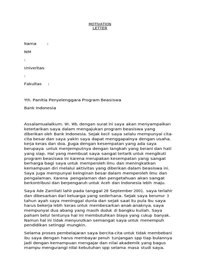Contoh Motivation Letter | PDF