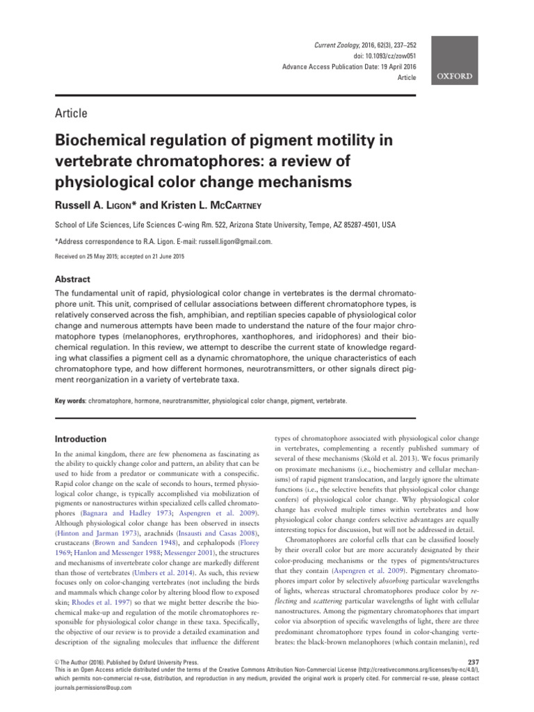 Ligon and McCartney 2016. REV. Color Change Vertebrates | PDF ...