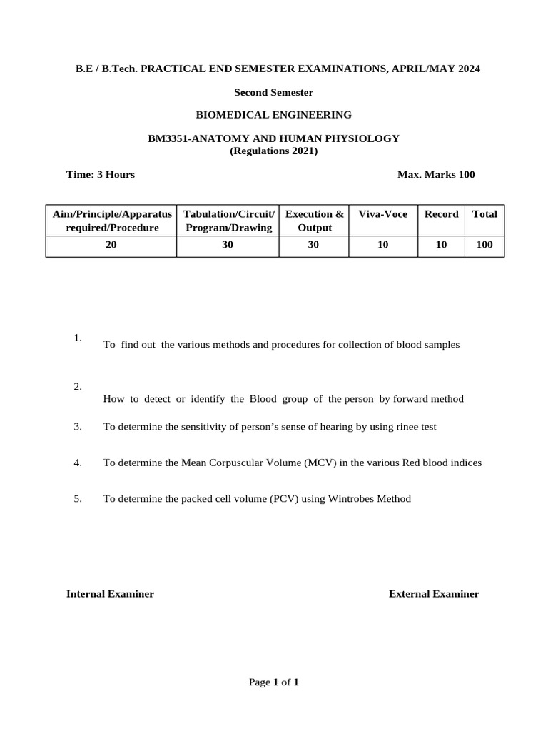 Biomedical Engineering Practical Exam 2024 | PDF