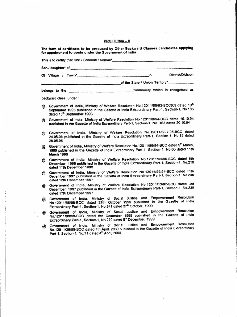 OBC Non Creamy Layer Certificate 011112 | PDF