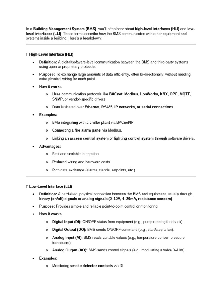 High-Level vs Low-Level Interfaces in BMS | PDF | Building Automation ...