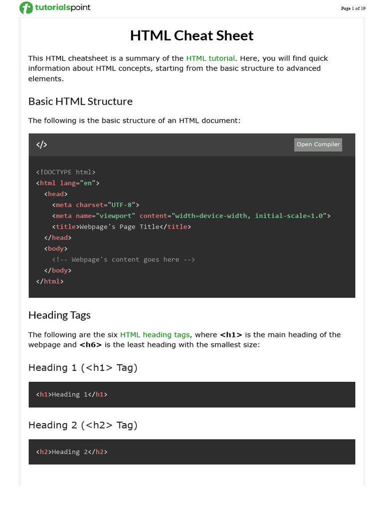 HTML Cheat Sheet for Beginners | PDF | Html Element | Hyperlink