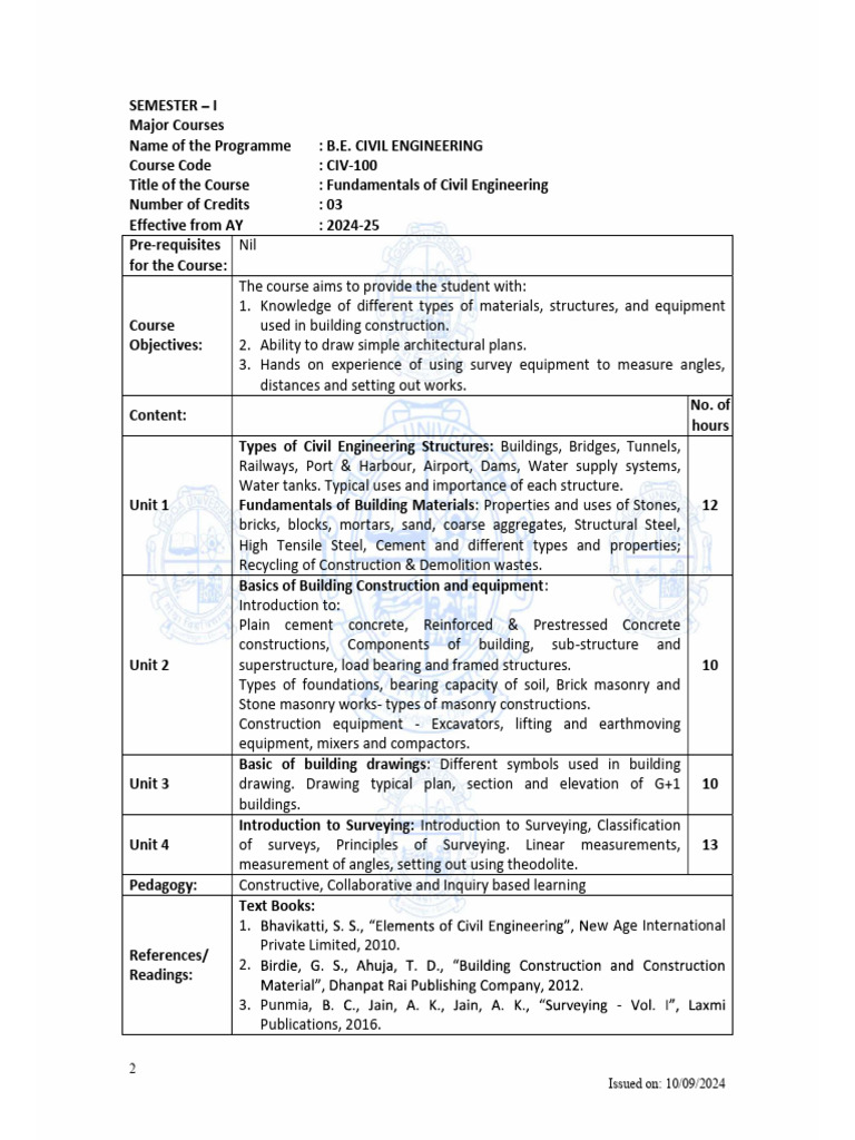 B. E. Civil Engineering Syllabus RC 24 25 | PDF | Matrix (Mathematics) | Eigenvalues And ...