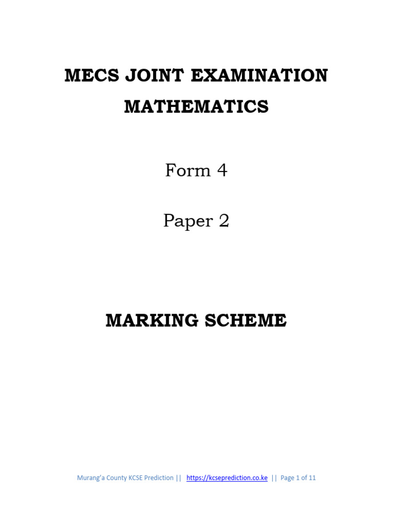 MATHS PAPER 2 Marking Answers Muranga KCSE Prediction | PDF | Chess ...