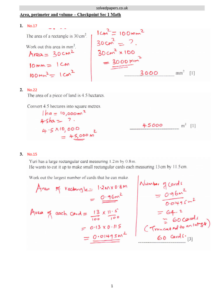 Area, Perimeter, and Volume Solutions | PDF