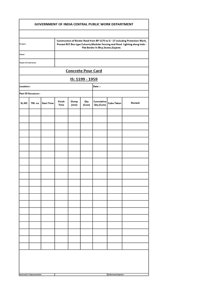 Concrete Pour Card | PDF