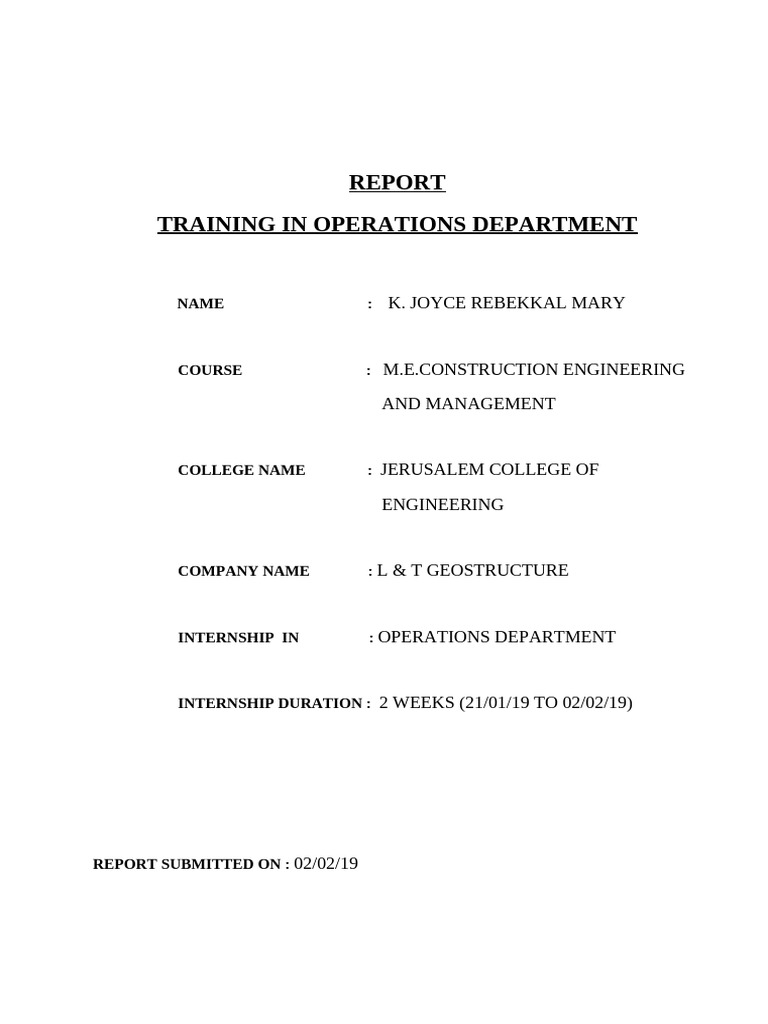Operations Department Training Report | PDF