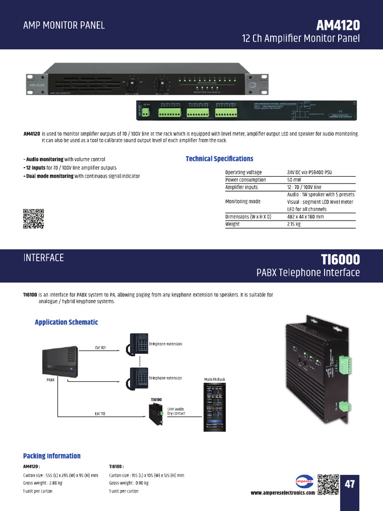 Amperes AM4120 12 CH Amplifier Monitor Panel | PDF