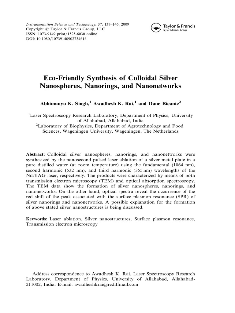 4) (2009) Eco-Friendly Synthesis of Colloidal Ag NPs (IST) | PDF ...