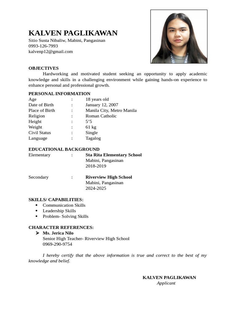 Kalven Paglikawan Resume 2023 | PDF