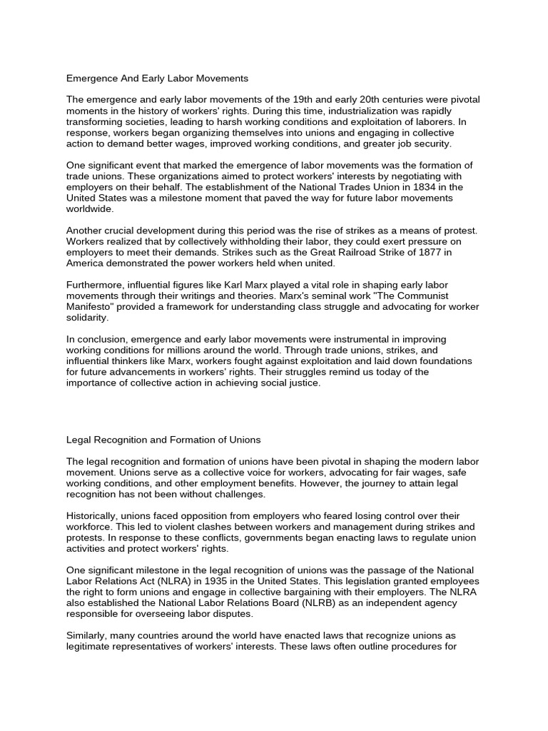 Early Labor Movements and Union Rights | PDF | Trade Union | Collective ...