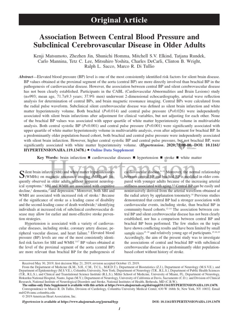 Central BP and Silent Cerebrovascular Disease | PDF | Blood Pressure ...