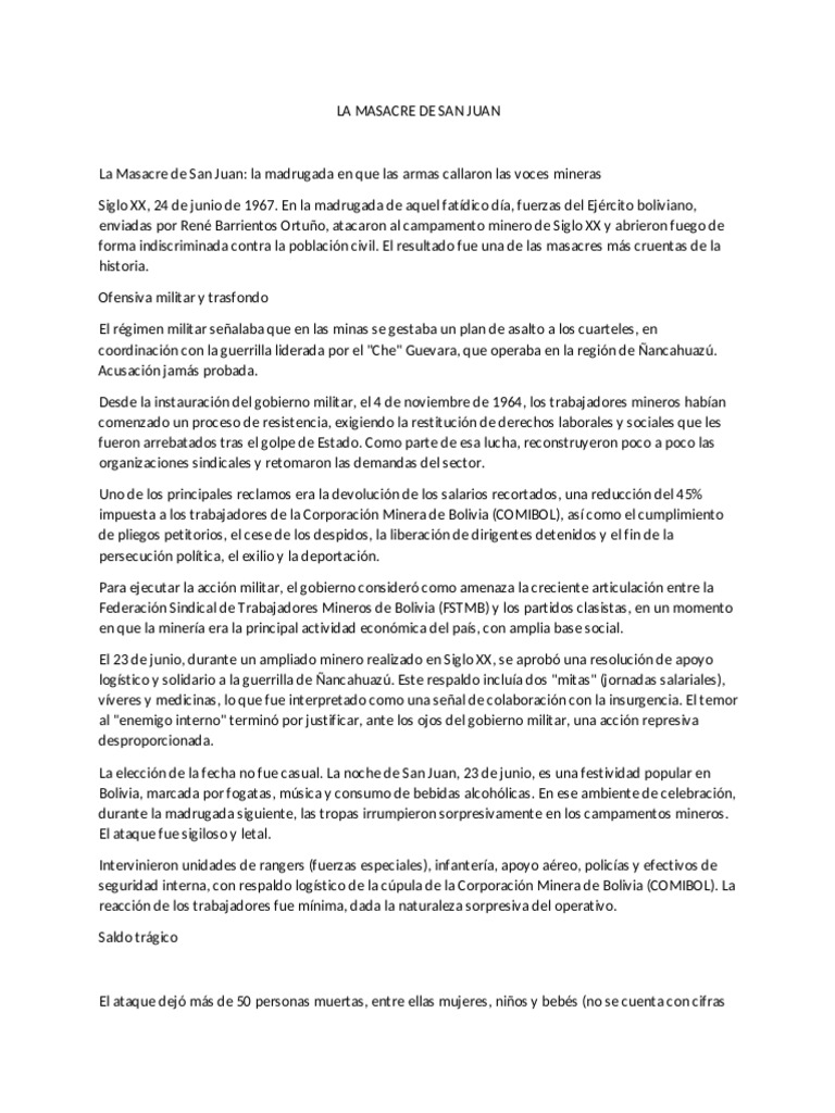La Masacre de San Juan | PDF | Bolivia | Conflictos