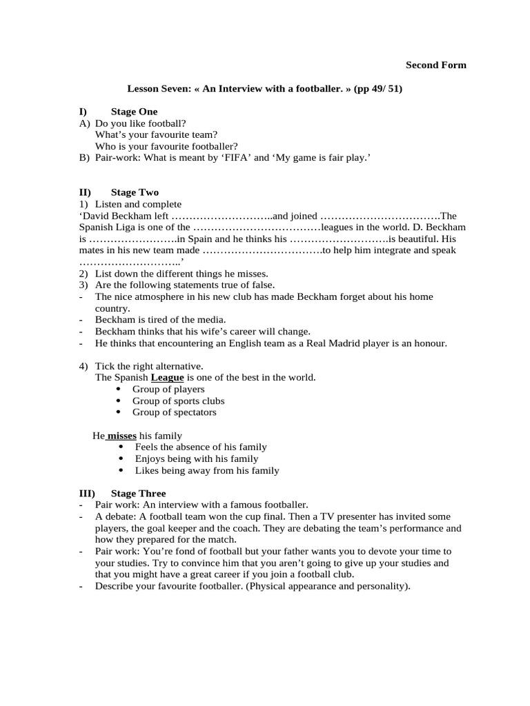 Interview with a Footballer: Lesson 7 | PDF