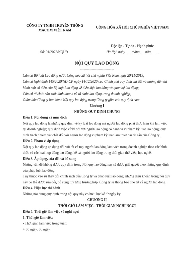 Noi Quy Lao Dong | PDF