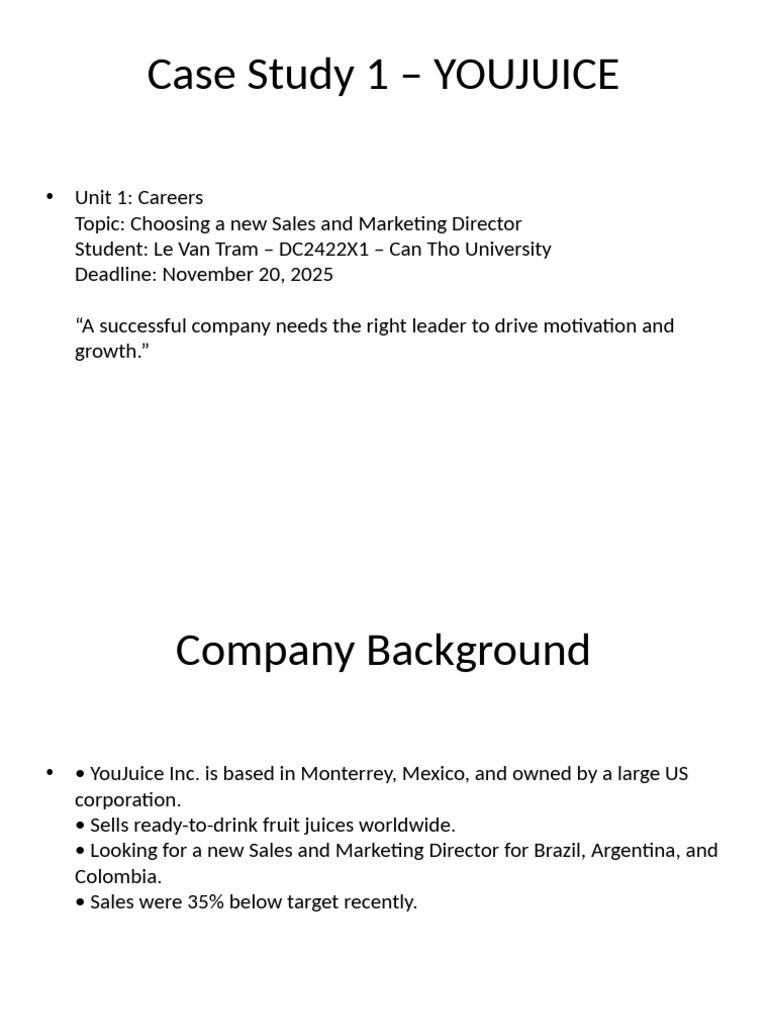 Case Study 1 YOUJUICE | PDF