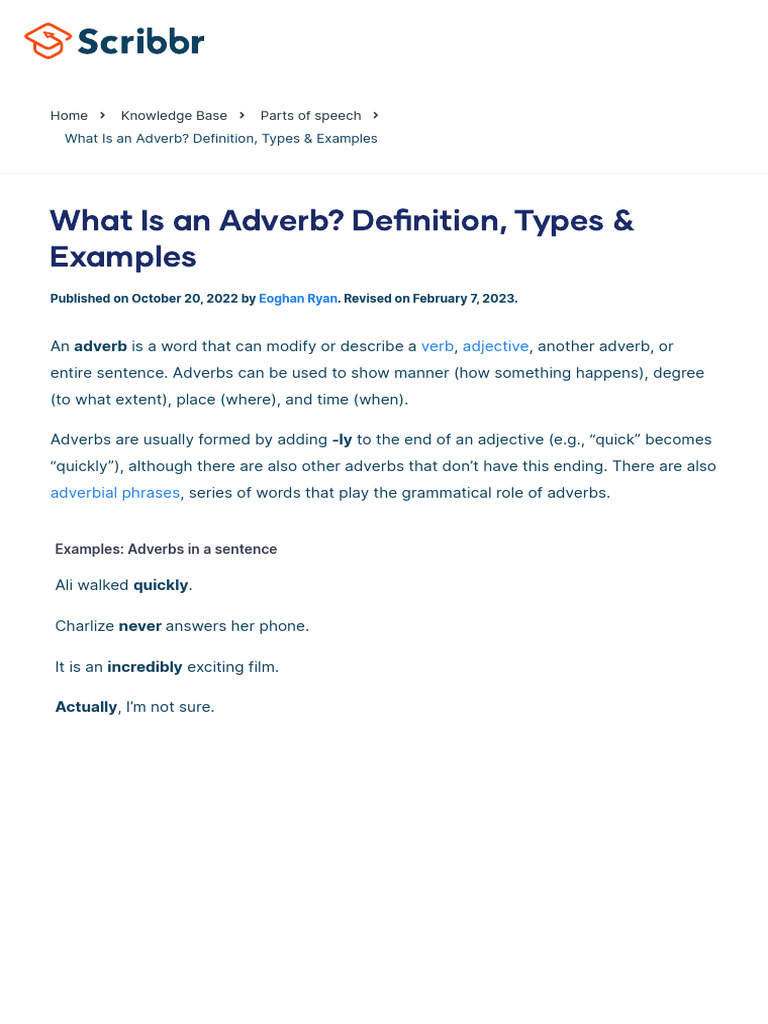 What Is An Adverb - Definition, Types & Examples | PDF | Adverb | Adjective