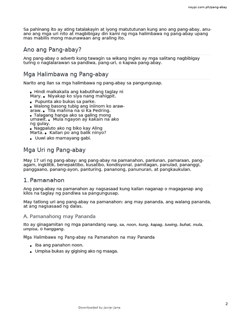 Uri NG Pang Abay Atbp | PDF