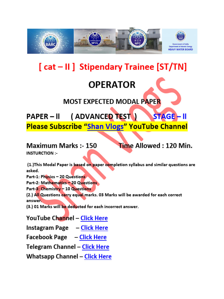 NPCIL Plant Operator Stage 2 Mock 10 | PDF
