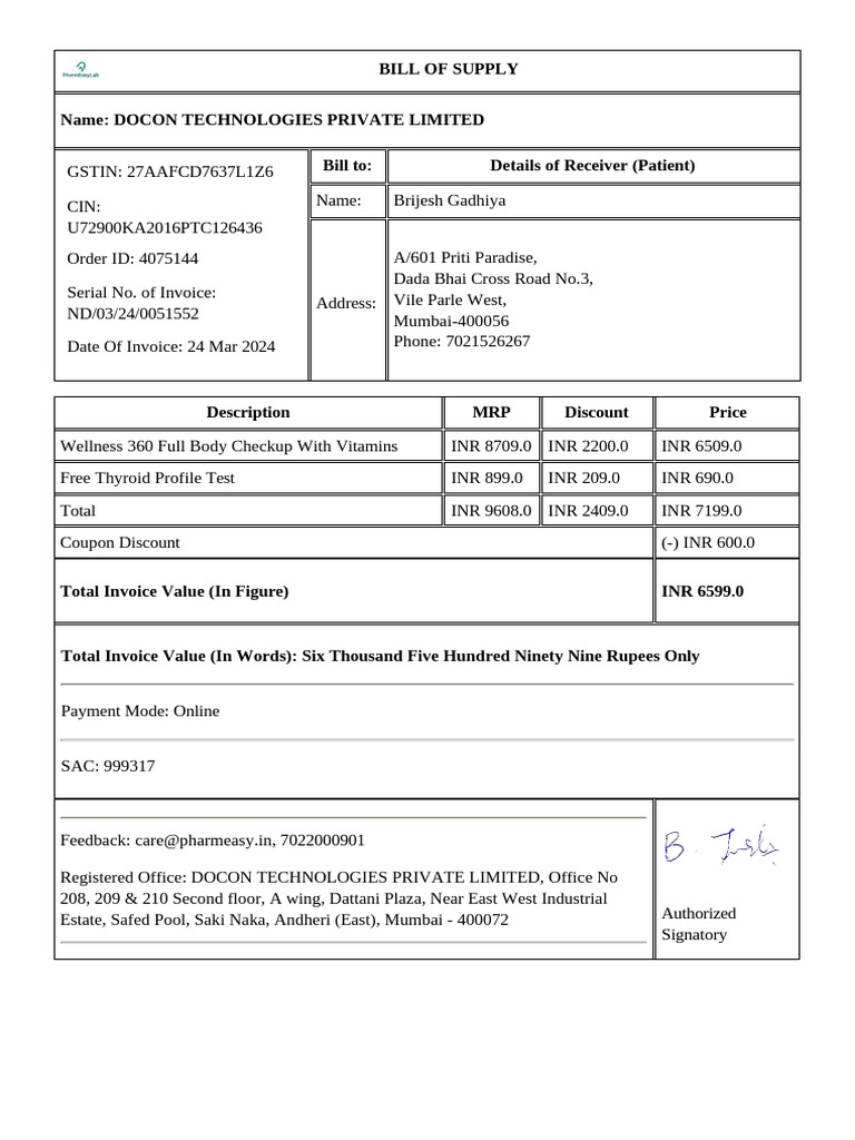 Health Checkup Bill | PDF