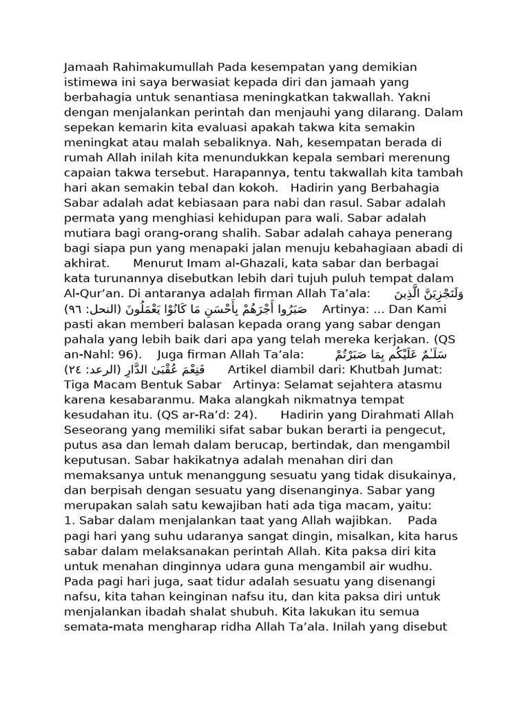Tiga Macam Sabar dalam Islam | PDF