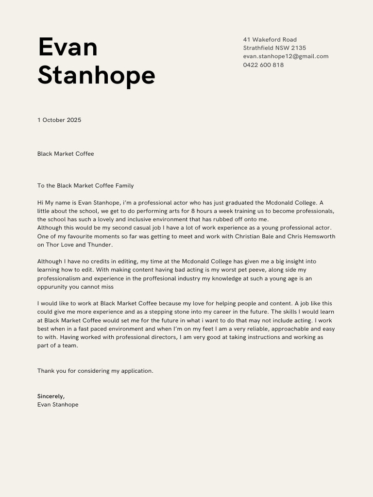 Evan Stanhope Cover Letter | PDF