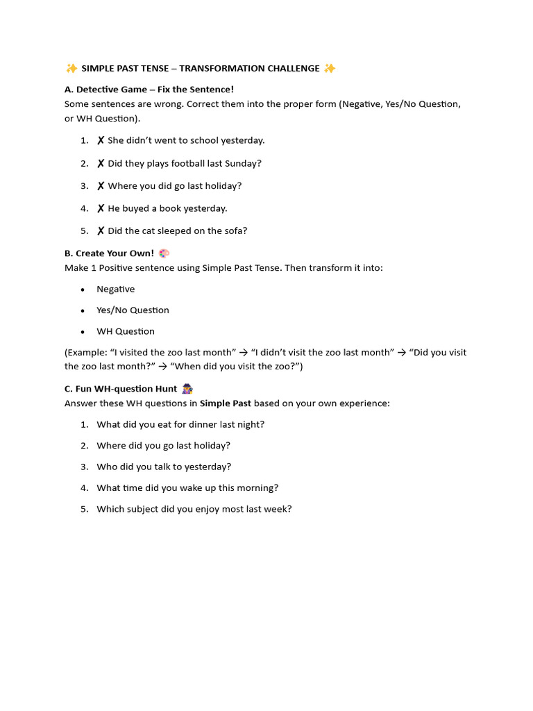 Simple Past Tense Practice Challenge | PDF