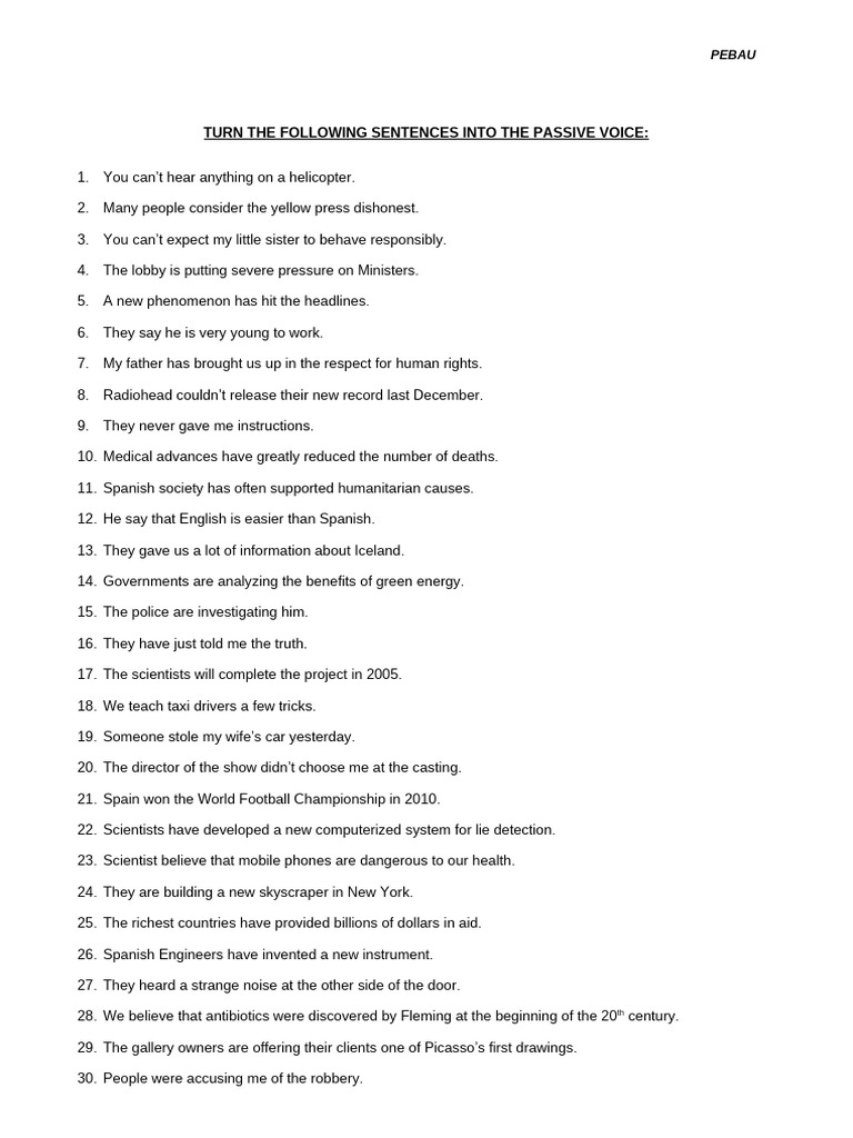 Passive Voice Transformation Exercises | PDF