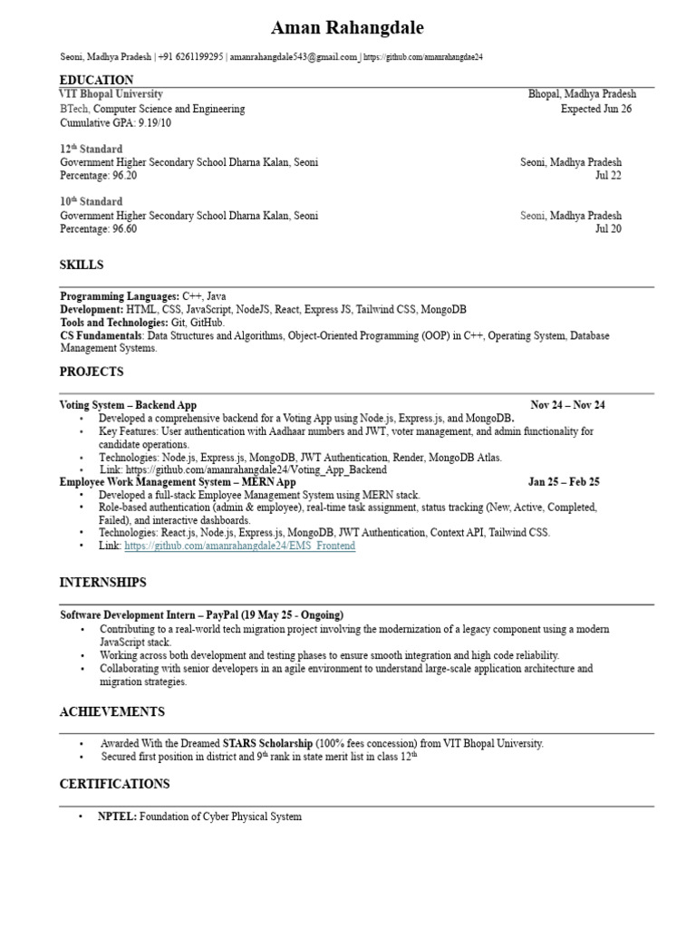 Aman Web Dev ATS Resume 24jun 25 | PDF | Web Development | Software