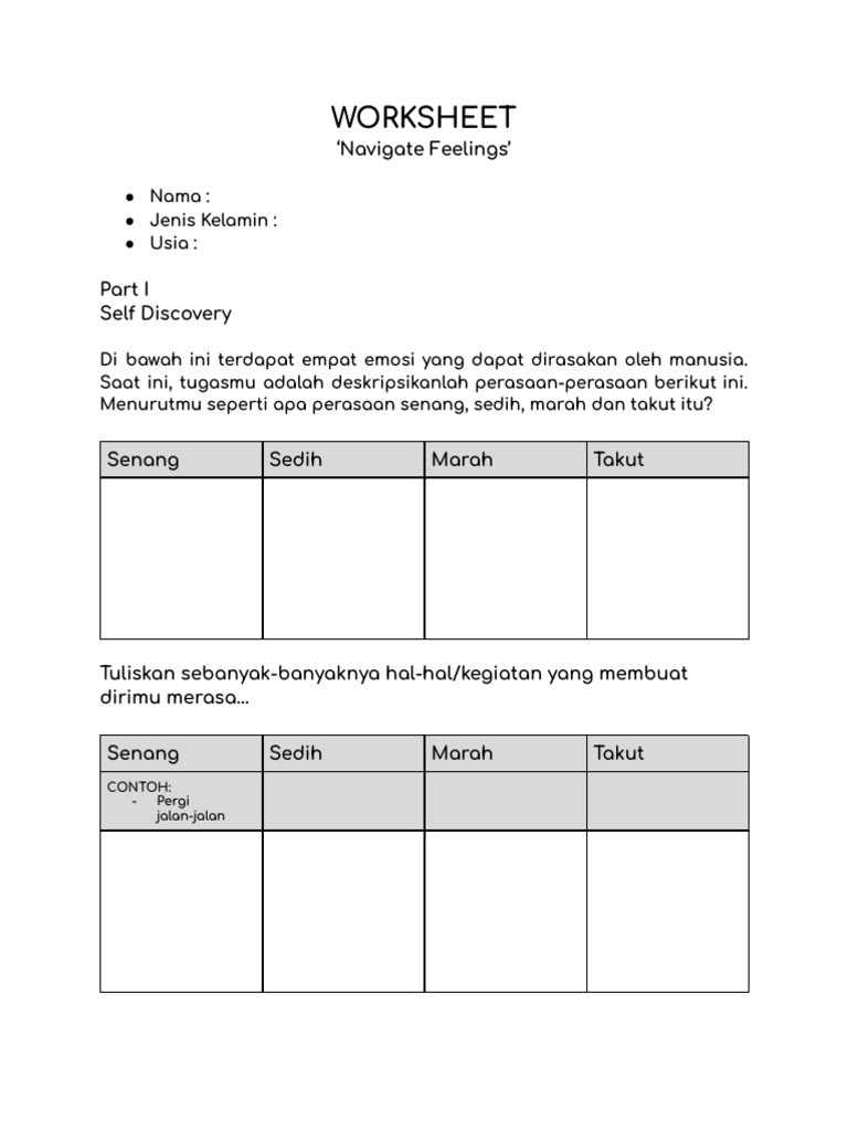Worksheet Mengenal Emosi Diri | PDF