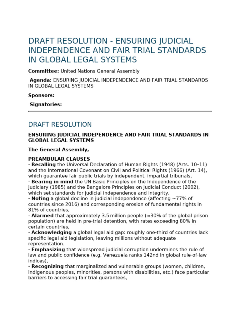 Draft Resolution - Ensuring Judicial Independence and Fair Trial ...