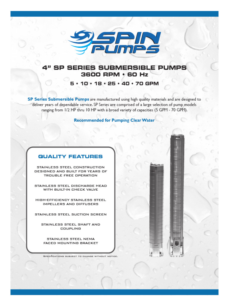 SP Series Submersible Pumps Overview | PDF | Pump | Gas Technologies