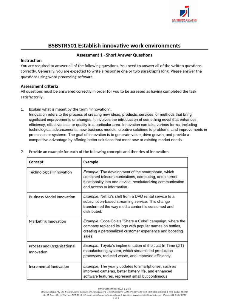 BSBSTR501 Task 1 V1.0 | PDF | Mentorship | Innovation
