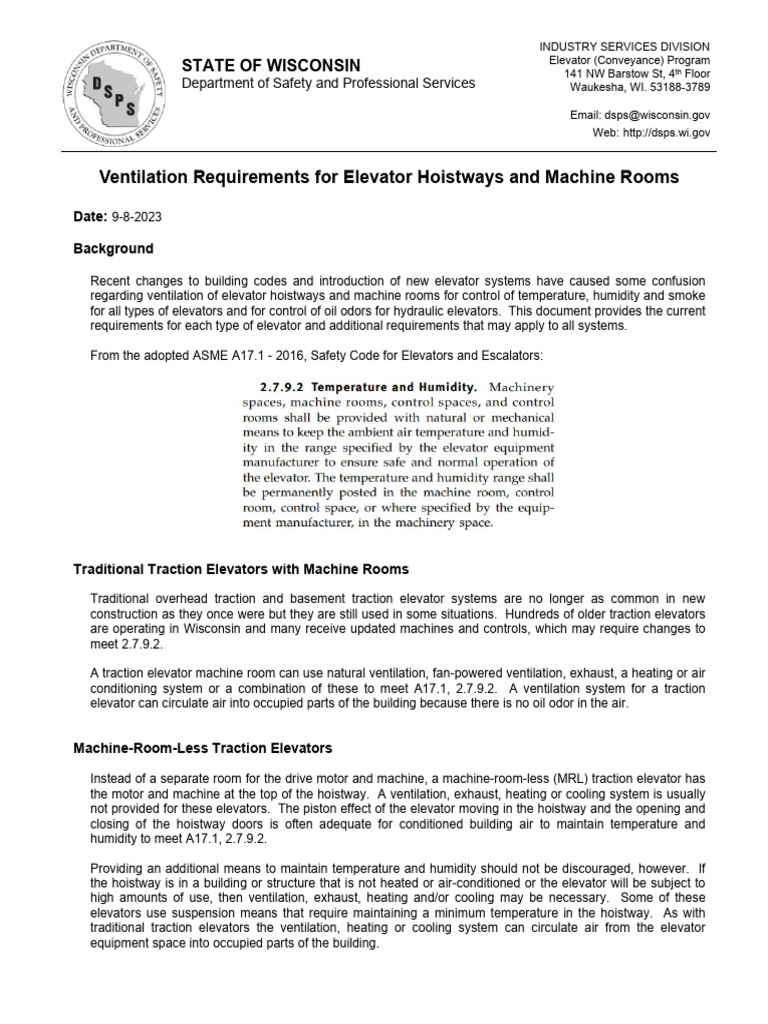 Elevator Shaft Ventilation Requirements | PDF | Elevator | Temperature